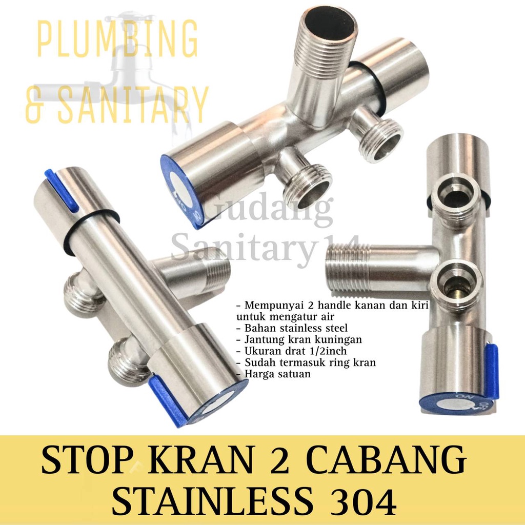 2 BRANCH WATER FAUCET STOP STAINLESS SUS304 WATER SHOWER FAUCET STOP ...