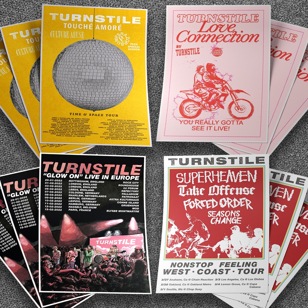 แถบโปสเตอร์ TURNSTILE TOUR / TURNSTILE LOVE CONNECTION / GLOW ON / TIME ...