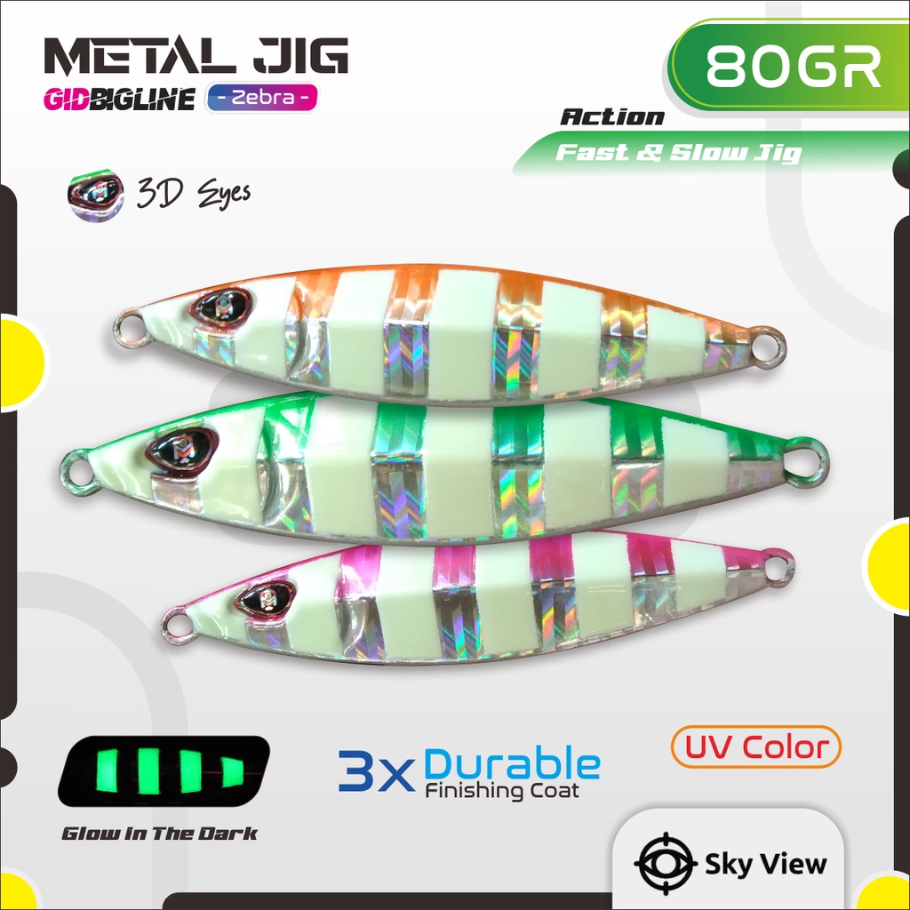 Metal Jig Jigging Bait 80 กรัม GID Zebra UV Neon 80g SlowJig Slow Jigging | Shopee Thailand