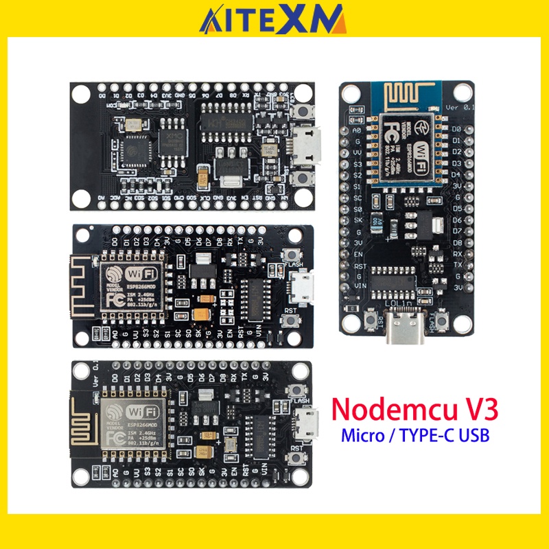 โมดูลไร้สาย NodeMcu V3 CH340 Lua WIFI อินเตอร์เน็ต บอร์ดพัฒนาสิ่งต่างๆ ESP8266 พร้อมเสาอากาศ Pcb ...