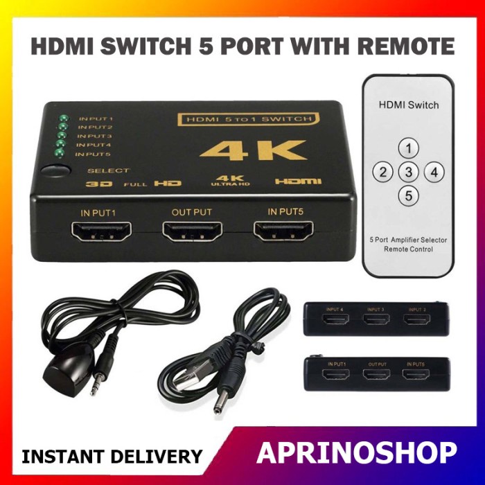 สวิตช์ HDMI 5 พอร์ต 4K ULTRA HD พร้อมรีโมท HDMI Switcher | Shopee Thailand