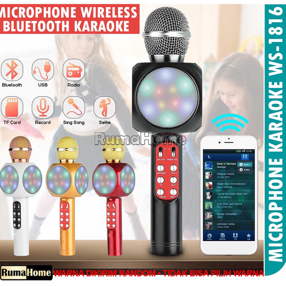 ขายส่ง WS-1816 ไมโครโฟนคาราโอเกะไร้สายบลูทูธ LED RGB WS1816 ลําโพงไมโครโฟน KTV เอฟเฟค USB ...