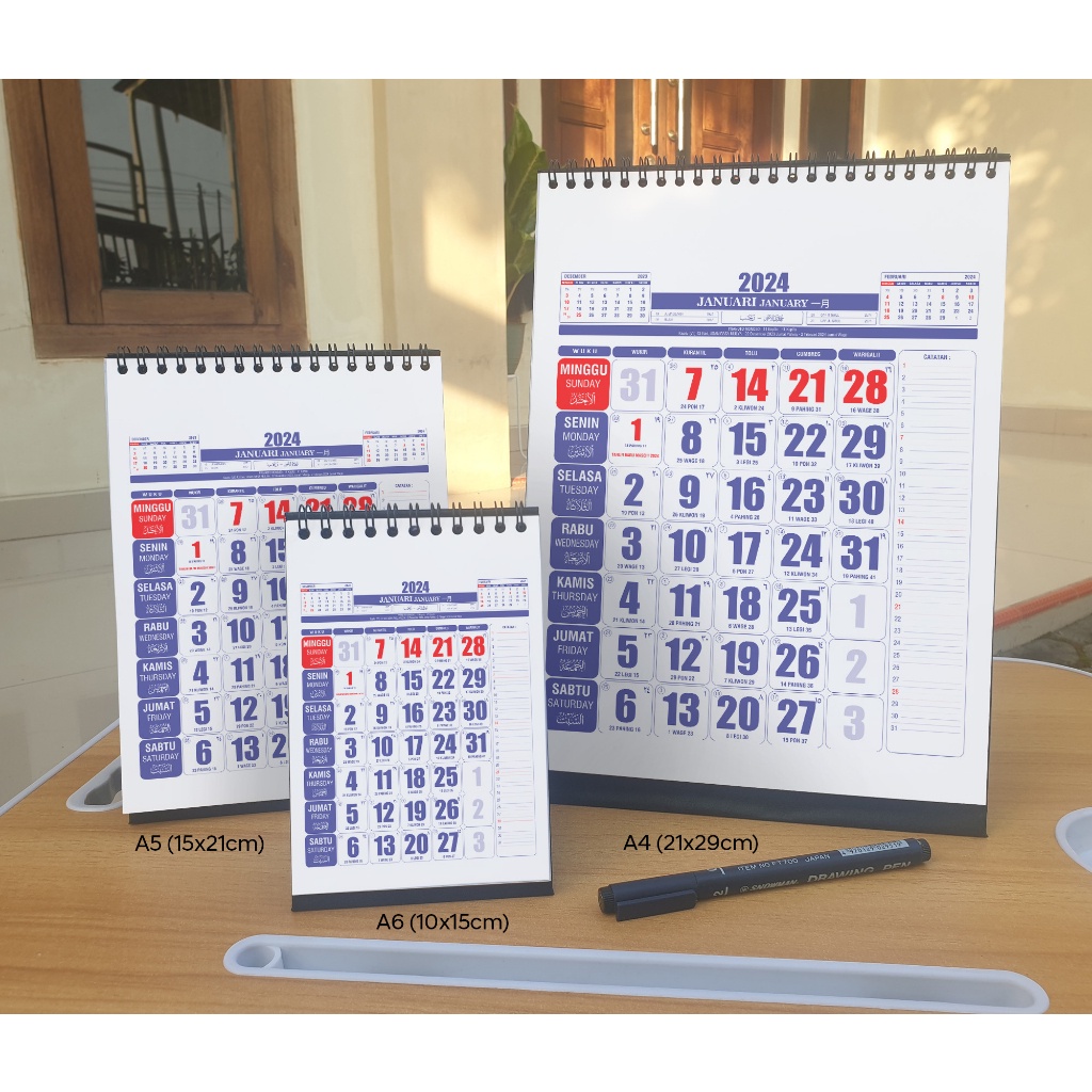 ปฏิทินตั้งโต๊ะ 2024 Notes 03, A6 A5 A4 ขนาด 2024 พร้อม Java Market ...