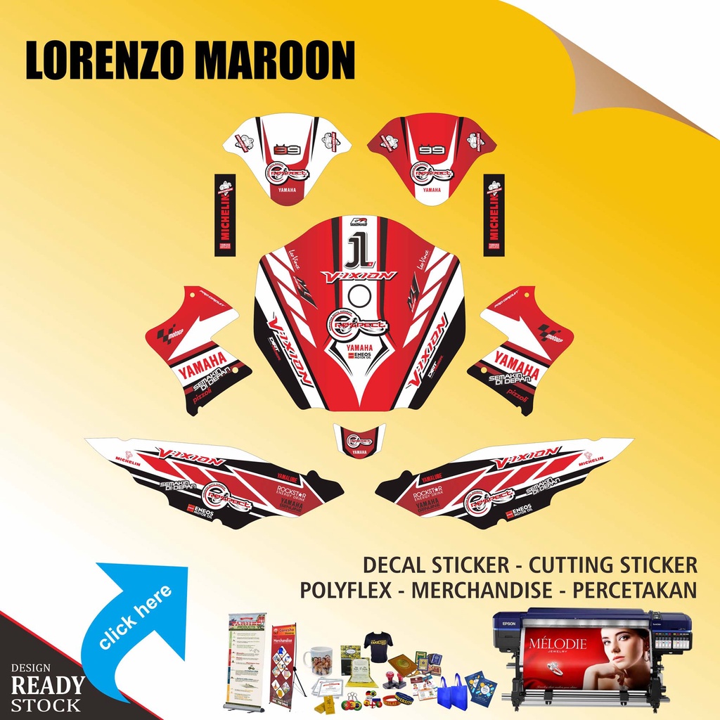 MERAH DECAL STICKER YAMAHA VIXION OLD TECH 3 LORENZO RED | Shopee Thailand