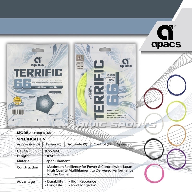Apacs TERRIFIC 66 BADMINTON String ORIGINAL 0.66mm Racket | Shopee Thailand