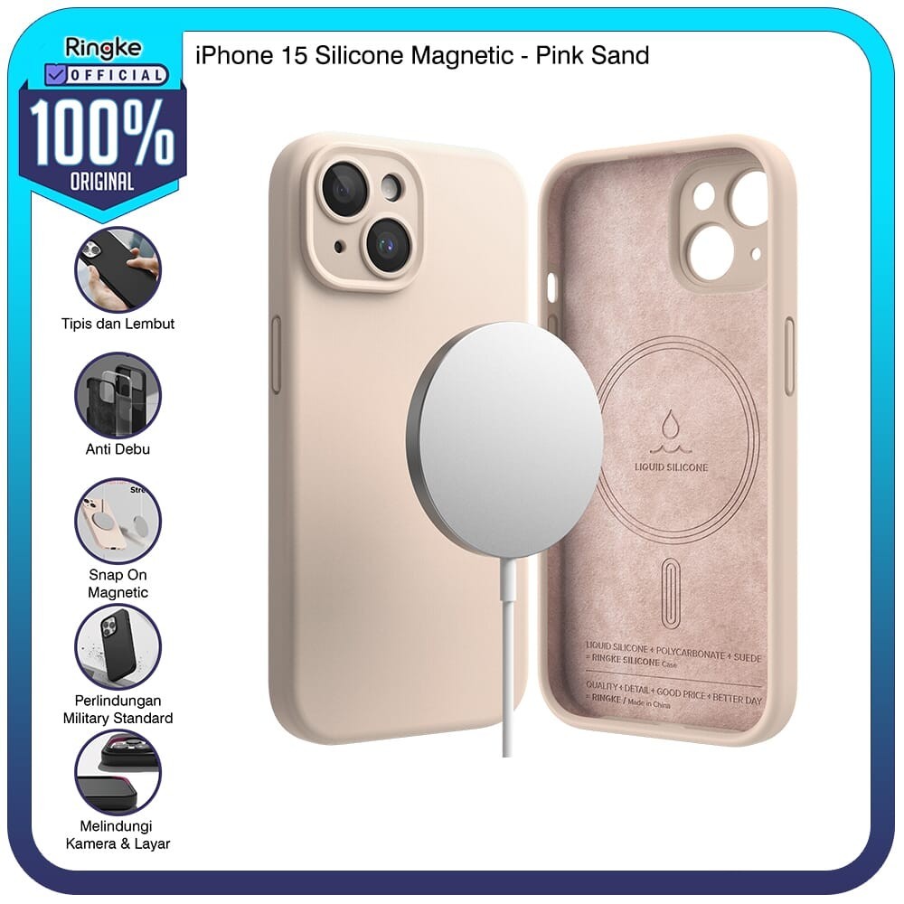 Ringke iPhone 15 Silicone Magnetic Pink Sand Casing Military Softcase ...