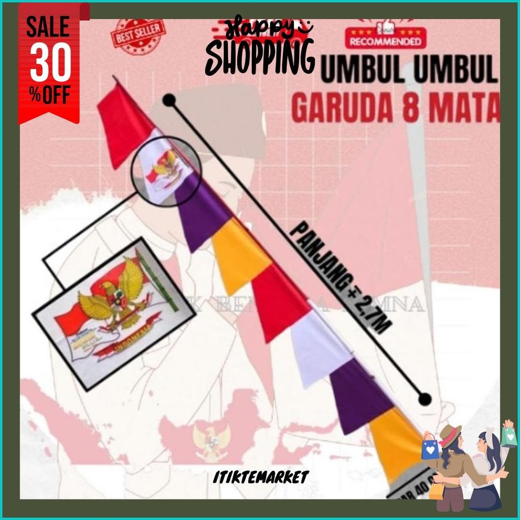 MERAH 1 Kodi Flag บรรจุ 20 ชิ้นสีแดงและสีขาว Pennants Garuda สัญลักษณ์ ...