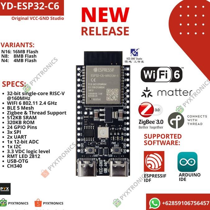 Yd-esp32-c6 DevKitC-1 USB Type C ESP32C6 Wifi6 Matter Zigbee Thread | Shopee Thailand