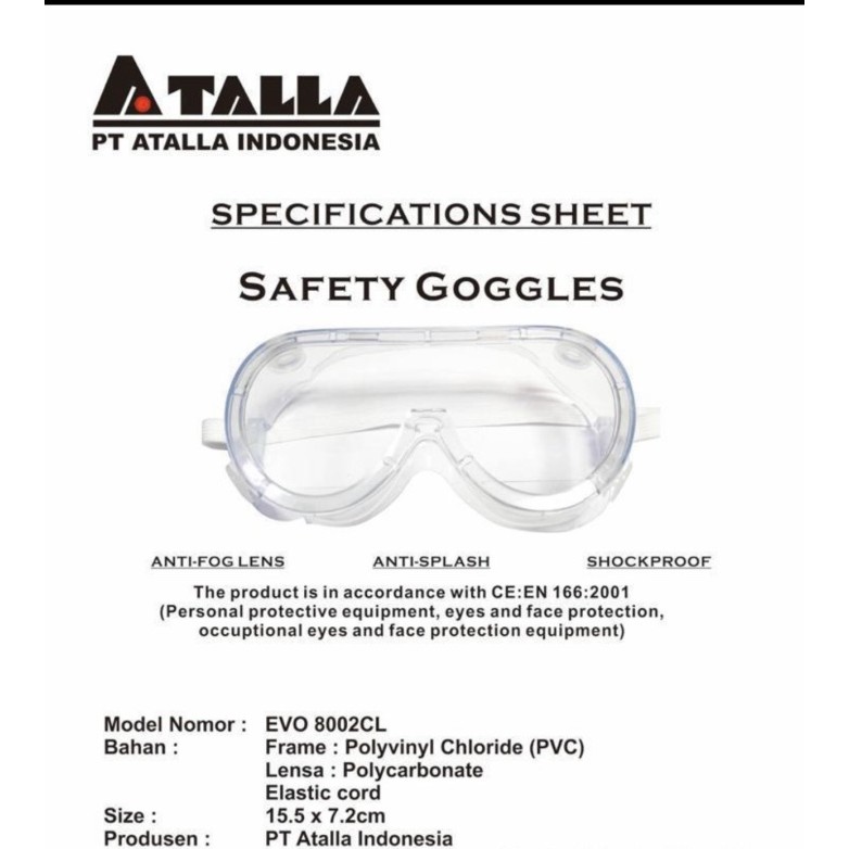 Mata Medical Goggles PPE แว่นตานิรภัย PPE Anti Virus Anti Fog - Evo ...