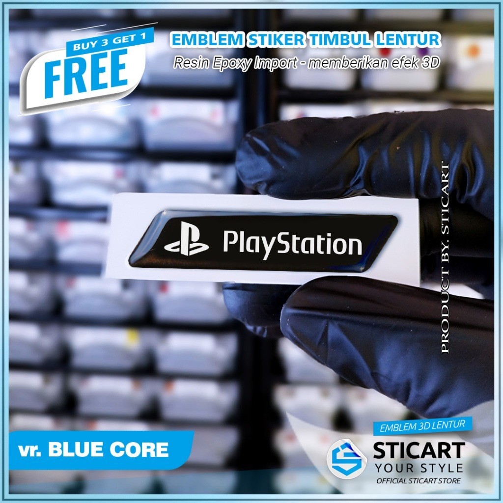 Playstation EMBLEM embossed MOTORCYCLE STICKER BLUE CORE 3D FLEXIBLE ...