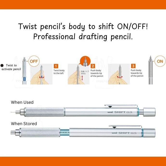 ใหม่ล่าสุด - Uni Shift Pipe Lock Drafting Pencil ดินสอกด 0.3 0.4 0.5 0. ...