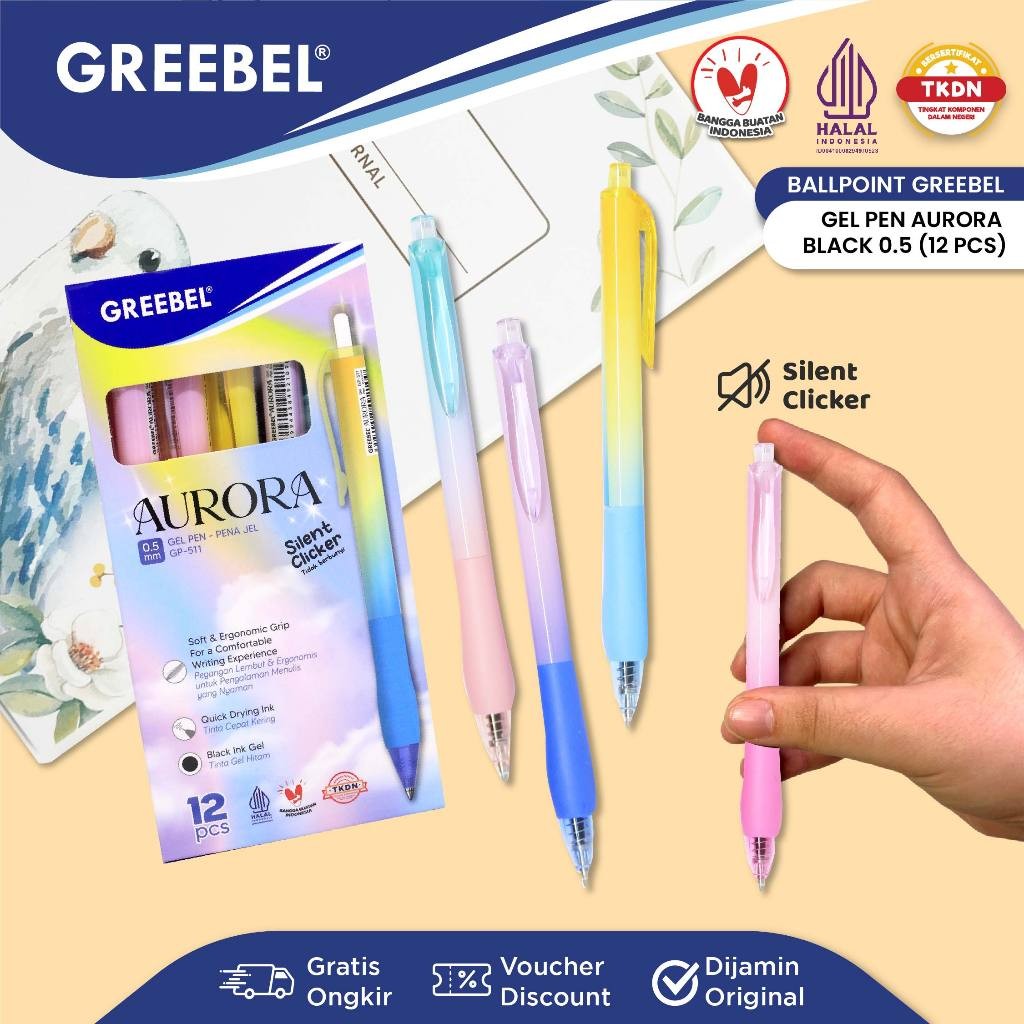 GREEBEL PASTEL GEL Pen / ปากกาเจล GP-511 Aurora 0.5 สีดํา / น่ารัก ...