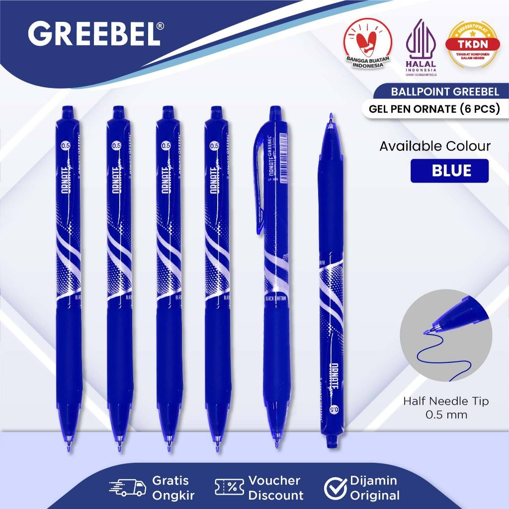 GREEBEL Gel Pen GP-505 Ornate Blue 0.5 (6PCS/SET) / Gel Ballpoint Pen ...