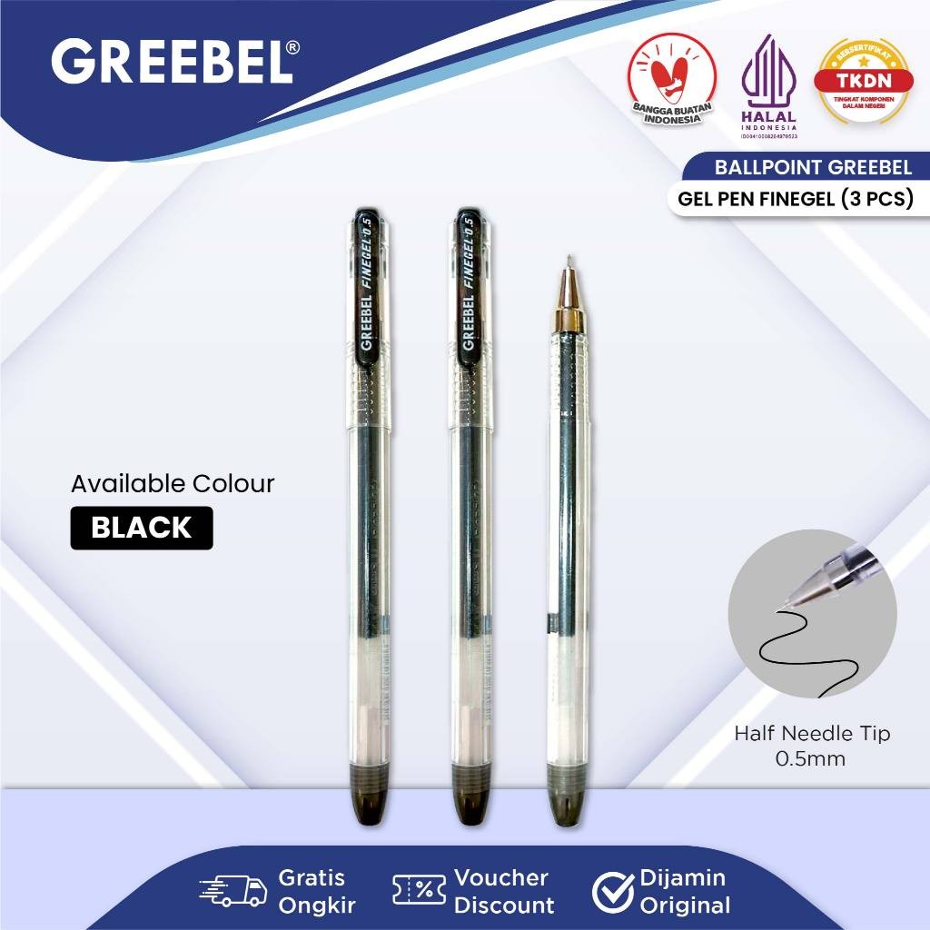 GREEBEL GEL PEN / GEL PEN Fine Gel Black (3 ชิ้น/เซ็ต) ปากกาลูกลื่นเจล ...