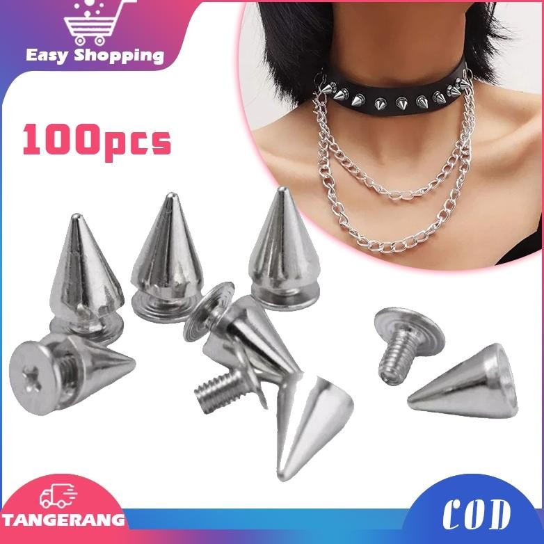 LI34 100 ชุด Strong Shiny Nickel Stud Spikes 7x10 มม. Pointed Punk ...