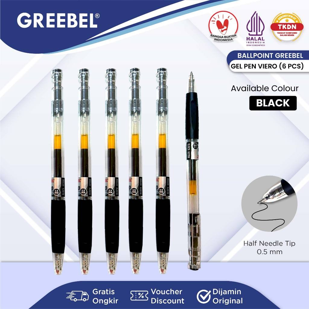 GREEBEL GEL Pen / ปากกาเจล Viero GP- 504 0.5 สีดํา (6 ชิ้น/เซ็ต) / ปากกาลูกลื่น Gel Ballpen ปาก ...