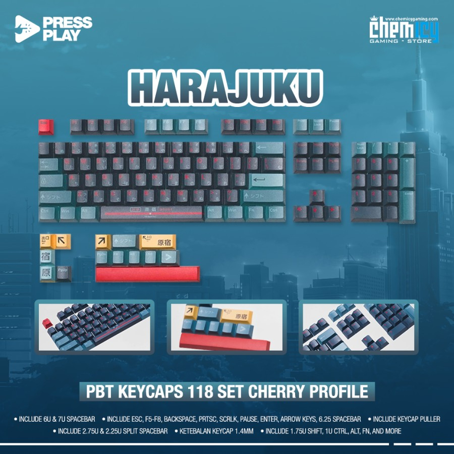 Press Play Harajuku Japanese Root PBT Keycaps 118 Cherry Profile Set ...