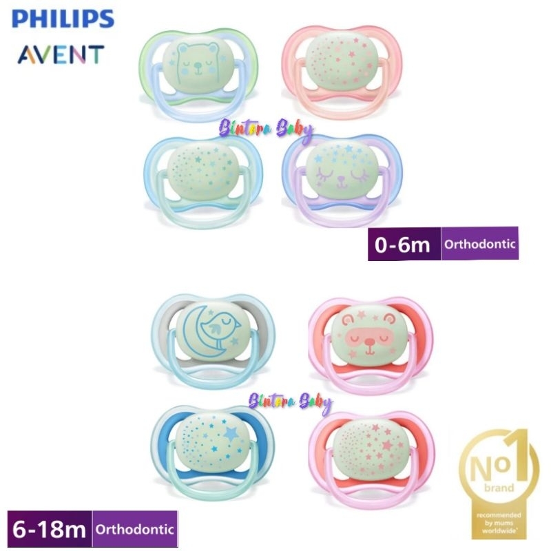 Empeng Avent Philips Avent ปลอบประโลม Pacifier Glow in The Dark 0-6m ...