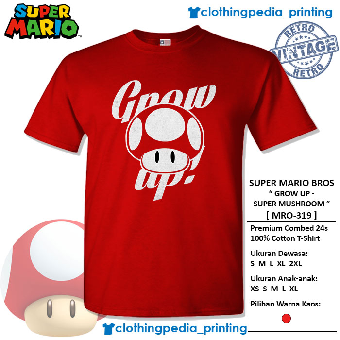 เสื้อยืด พิมพ์ลาย Grow Up Super Mario Bros Red Mushroom สไตล์วินเทจ ...