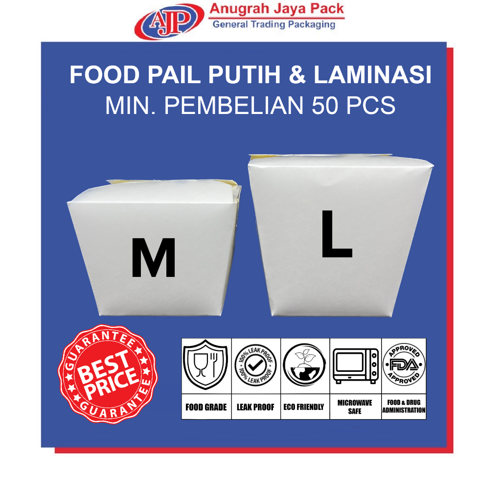 Putih White Food Pail M / Food Pail M / กล่องข้าวกระดาษ | Shopee Thailand