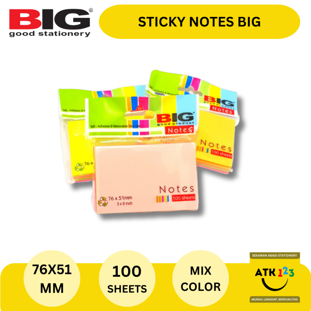 BIG Post It / Sticky Note / Sign Here BIG Brand ขนาด 76x51mm สีสันสดใส ...