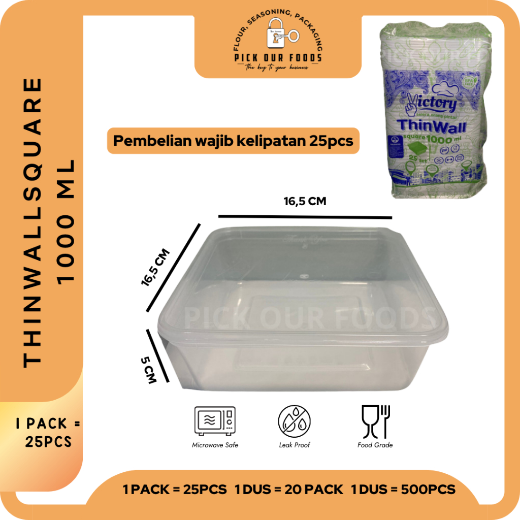 Thinwall SQUARE 1000Ml /1500 ML / 2000 ML / 3000 ML | กล่องลอนพลาสติกผนังบาง 2000ML | Shopee ...