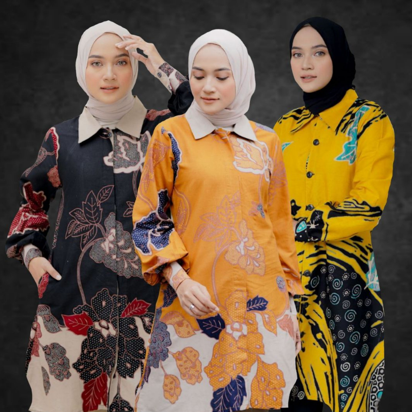 Batik Tunic Tops Women Office Uniform Size ML XL XXL XXXL | Shopee Thailand