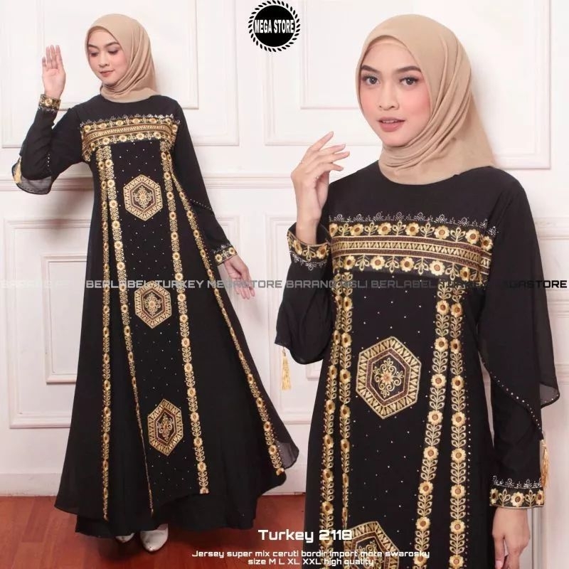 Hitam Gamis Abaya Turkey ชุดเดรสมุสลิม ล่าสุด สีดํา 2118 | Shopee Thailand