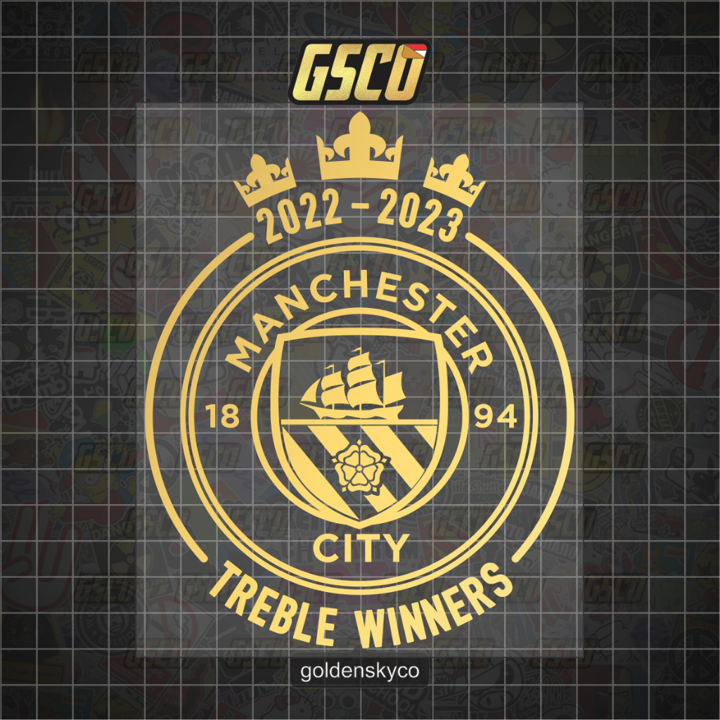 สติกเกอร์ตัดลูกบอล MANCHESTER CITY TREBLE WINNERS 2022-2023 | Shopee ...