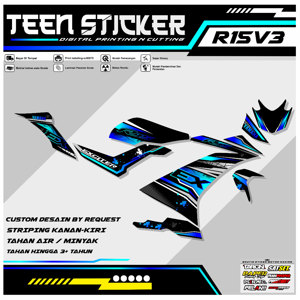 Striping R15 V3- แถบโฮโลแกรมไวนิลใส UV Yamaha R15 V3 EXITER Edition ...