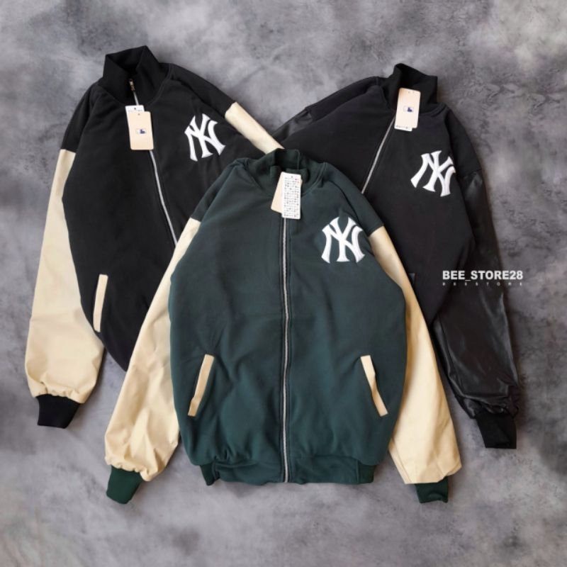 เสื้อแจ็คเก็ตซิป VARSITY NY MLB COMBINATION OF MOCCA&ครีมเต็มแท็ก ...