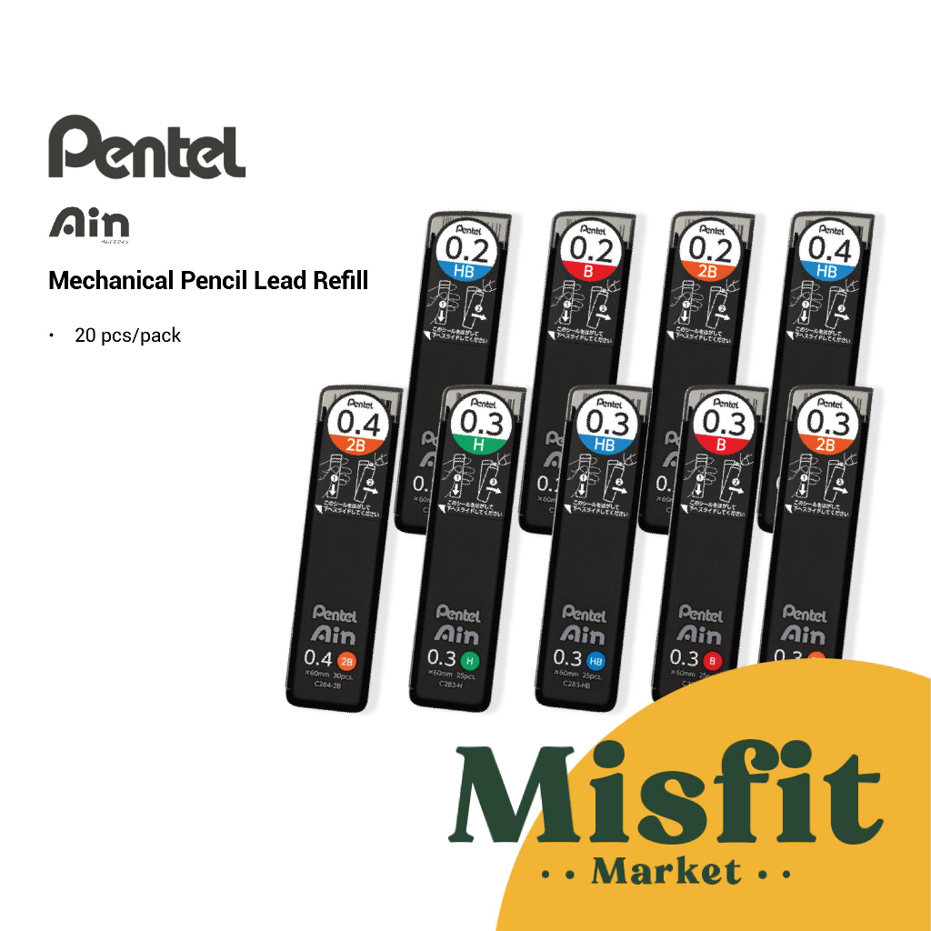 Pentel Ain ไส้ดินสอกด (ใหม่) 0.2 0.3 0.4 0.7 0.9 1.3 มม. | Shopee Thailand