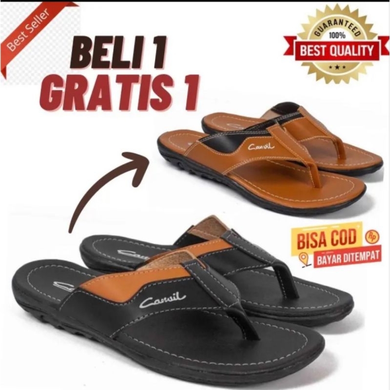 ซื้อ 1 แถม 1 รองเท้าแตะผู้ชาย CASUAL LEATHER CANVIL ใหม่ล่าสุด | Shopee ...
