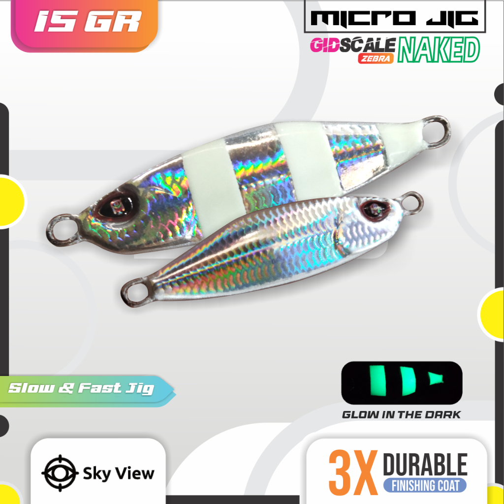 โลหะ JIG เหยื่อ 15 กรัม SKYVIU TANTRA GID Zebra Silver Scales Micro Jig 15 กรัมเหยื่อ 15 กรัม 15 ...