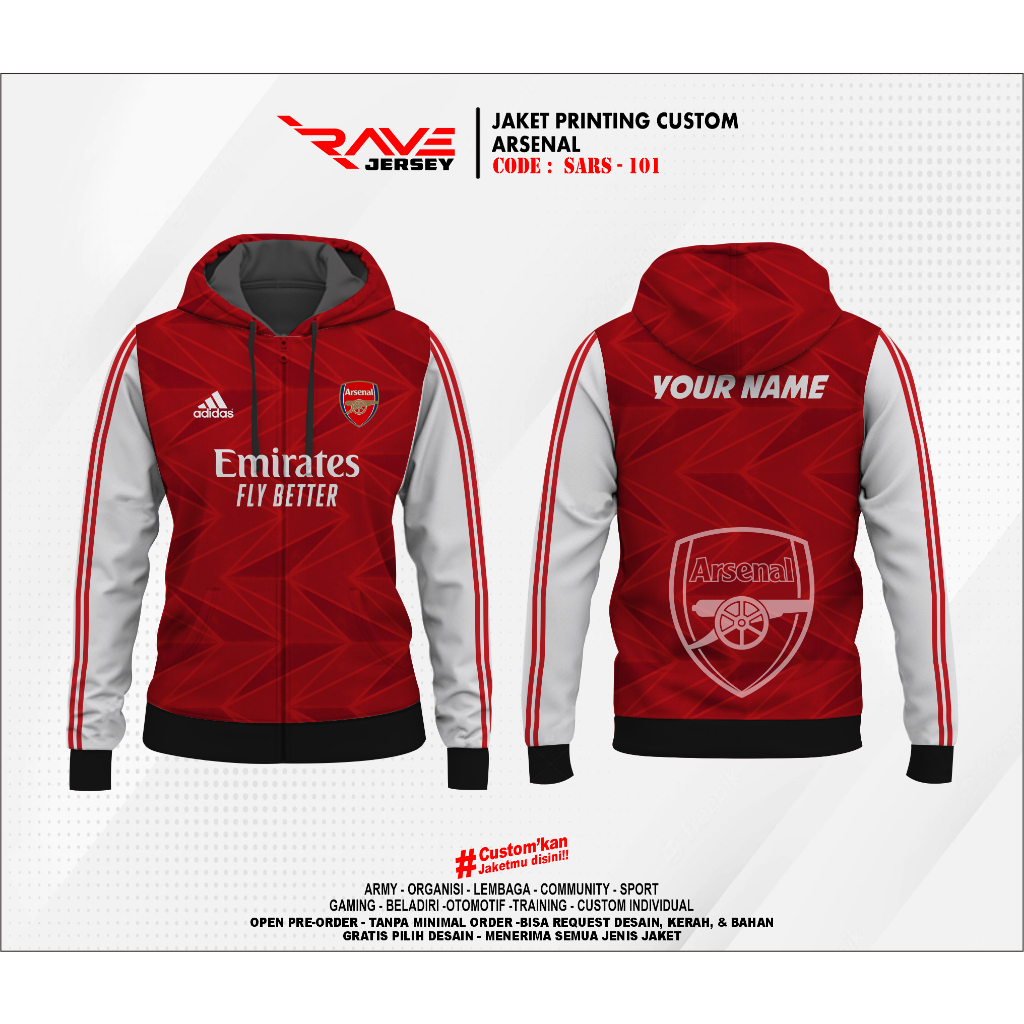 ARSENAL FULL PRINTING SUBLIMATION CUSTOM FOOTBALL CLUB JACKET (DESIN ...