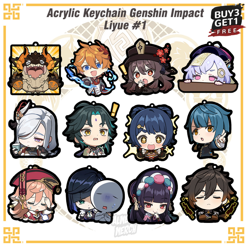 Gantungan Genshin Impact Emoji Liyue Keychain Set A / พวงกุญแจอะคริลิค ...