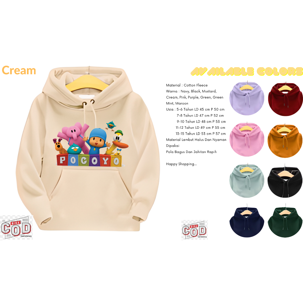 Katun Pocoyo Boys & สาวเสื้อกันหนาวหมวกเสื้อกันหนาวผ้าฝ้ายขนแกะวัสดุ ...