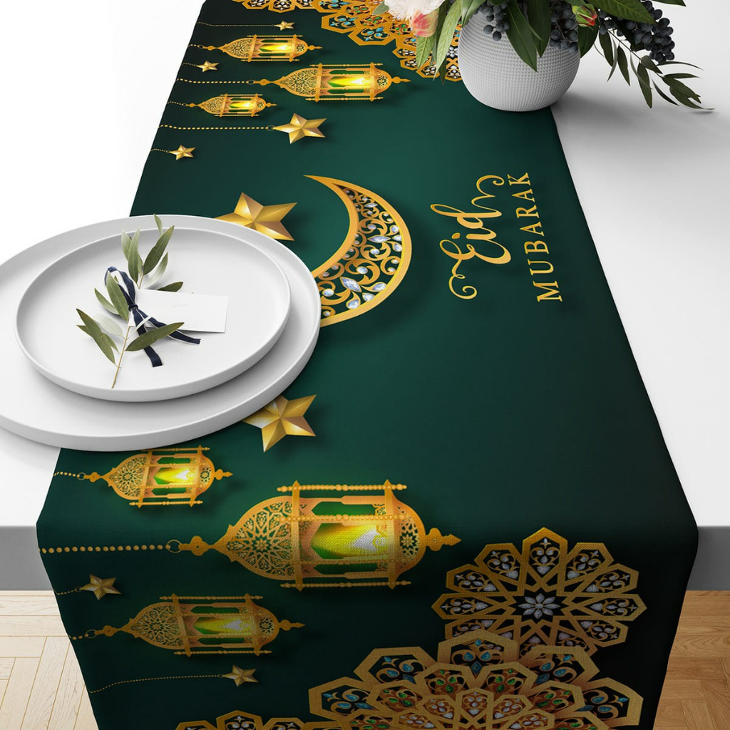 ผ้าปูโต๊ะ / นักวิ่งโต๊ะพิมพ์ลาย Eid Al-Fitr / Eid Mubarak / โมร็อกโก ...