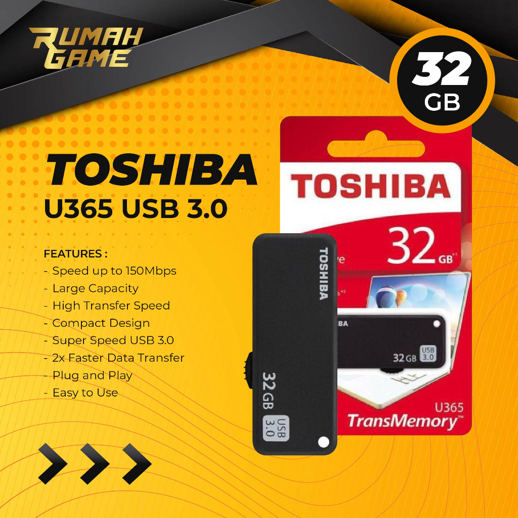 หน่วยความจําขนส่ง Toshiba U365 Original USB 3.0 32GB Black Upto 150Mbps ...