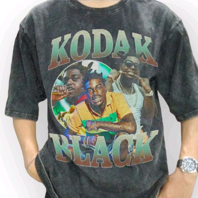 Kodak Black Vintage Wash Rap Tee/เสื้อยืด Rapper Hip-Hop Kodak สีดํา ...