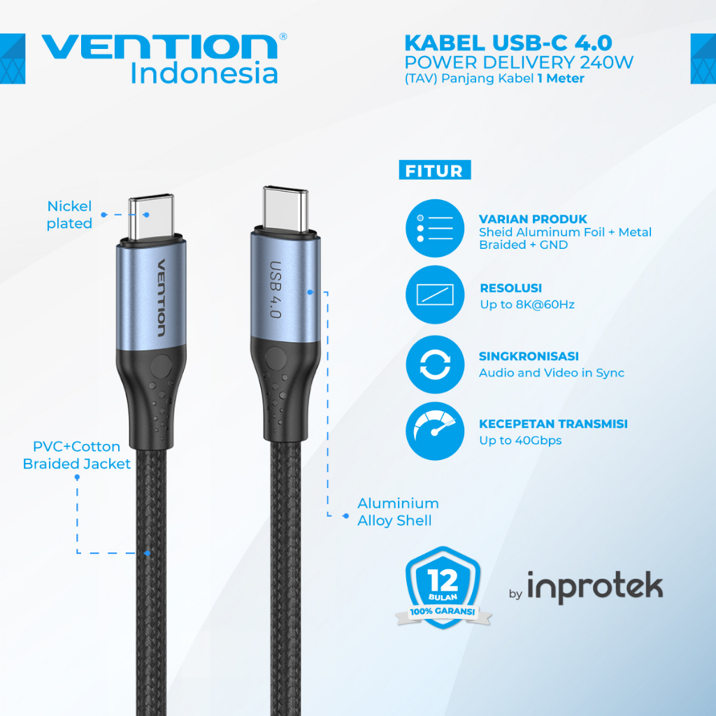 Vention สายเคเบิลข้อมูล Type C 4.0 USB Thunderbolt 4 PD ชาร์จเร็ว 8K | Shopee Thailand