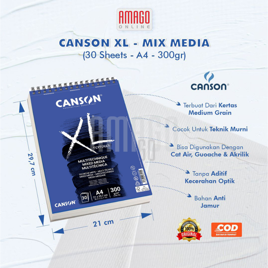 Canson Book XL Mix Media Mixmedia 30 แผ่น Paper Medium Grain A4 300g ...