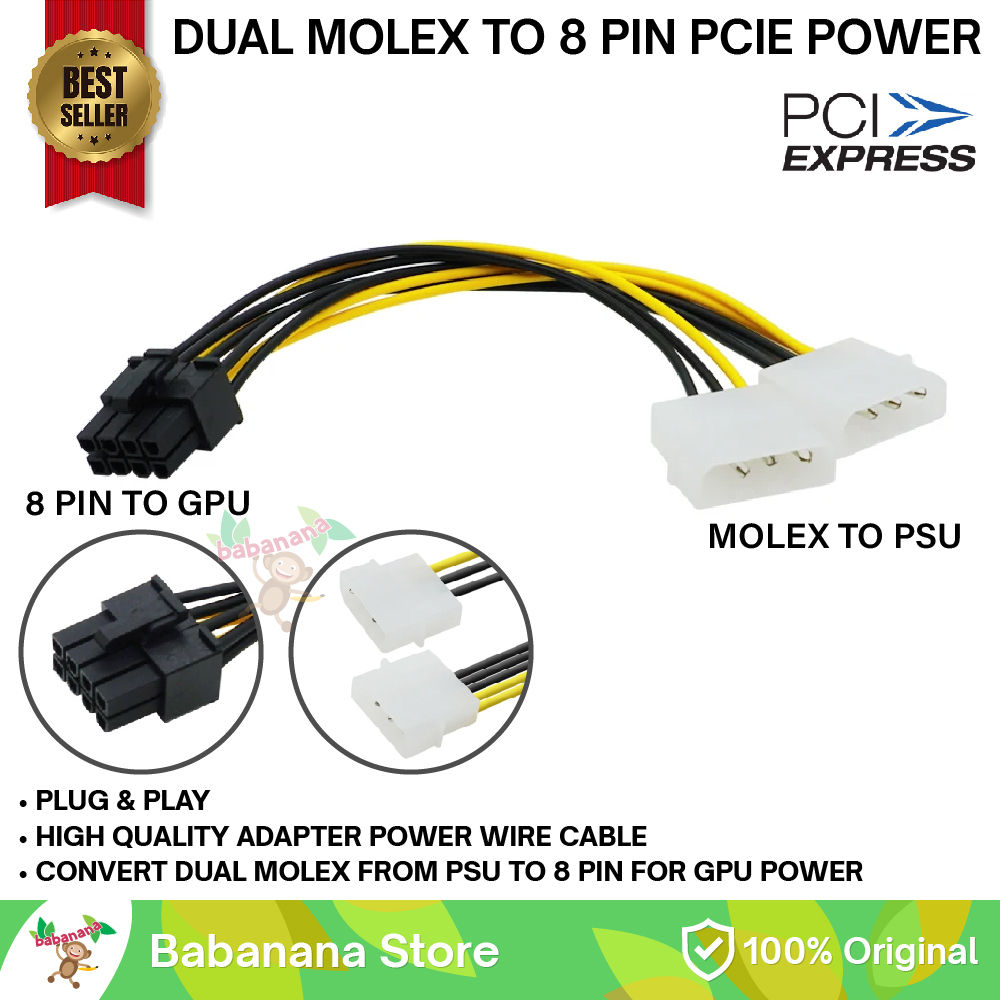 Dual Molex 4 Pin Female to 8 Pin Male VGA power Cable Converter Cable ...
