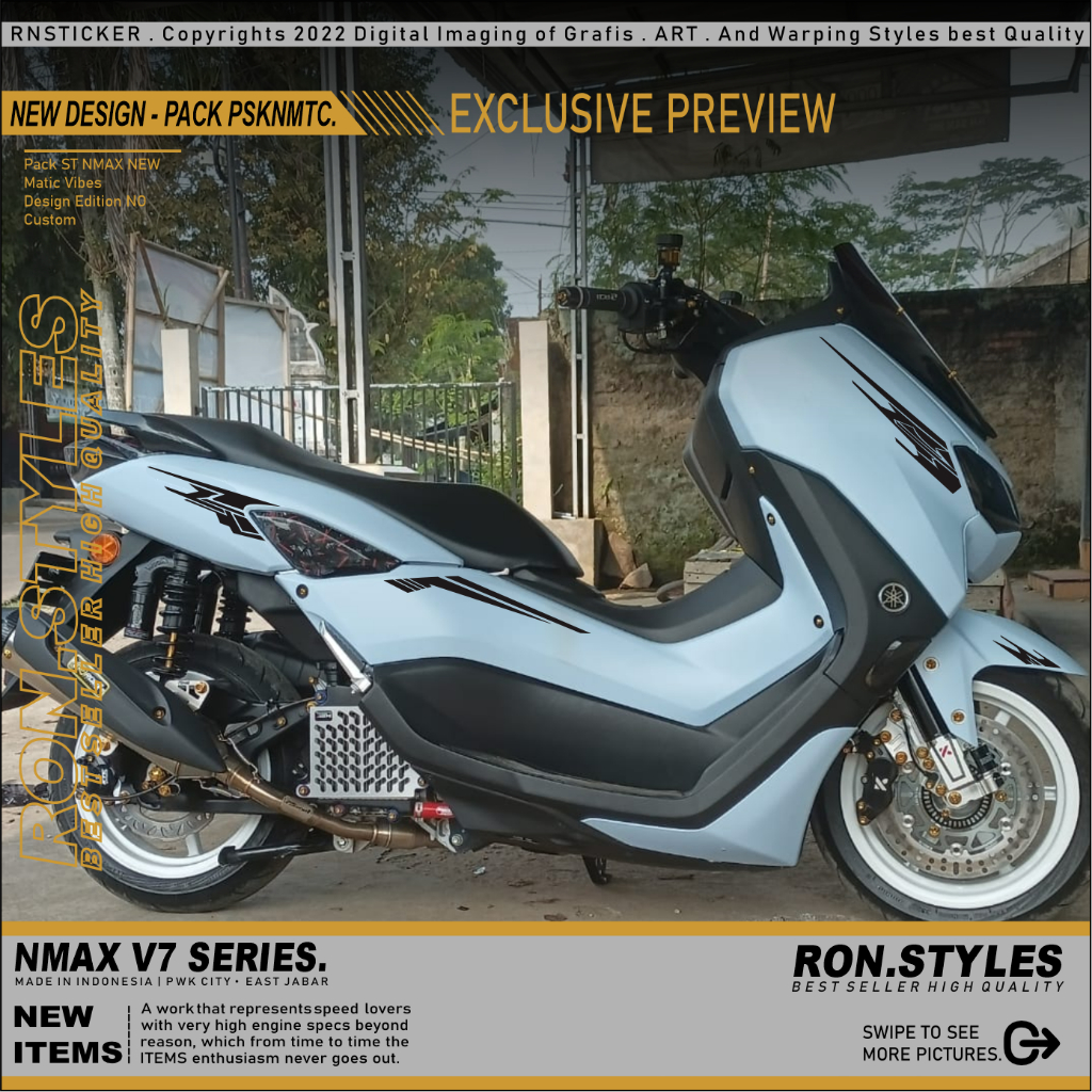 Hitam V7 ตัดสติกเกอร์แถบ NMAX ใหม่ 2021-2023 SIMPLE สไตล์ COPY ...
