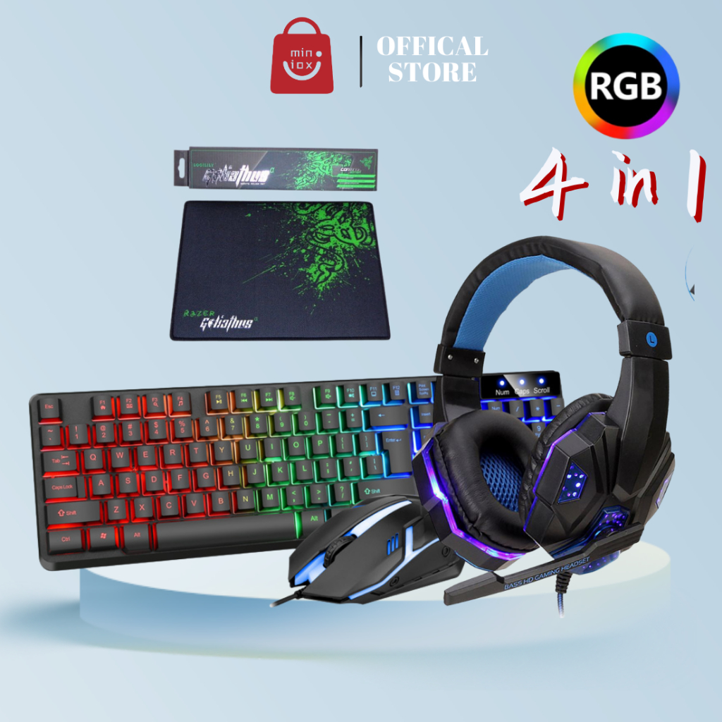 4 in 1 Laserแกะสลัก RGB Keyboard and Mouse Gaming Package และชุดหูฟัง ...