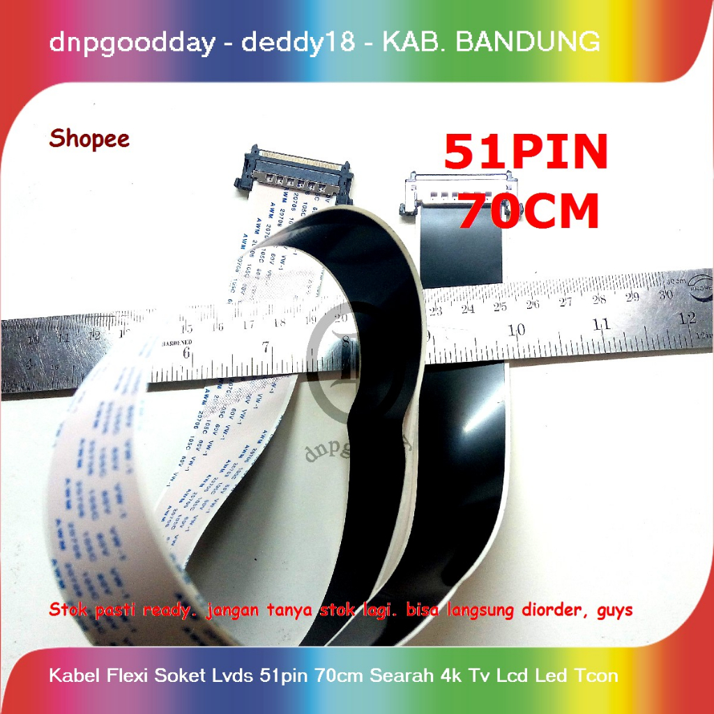 Flexi Cable Socket Lvds 51pin 70cm One Way 4k Tv Lcd Led Tcon | Shopee ...