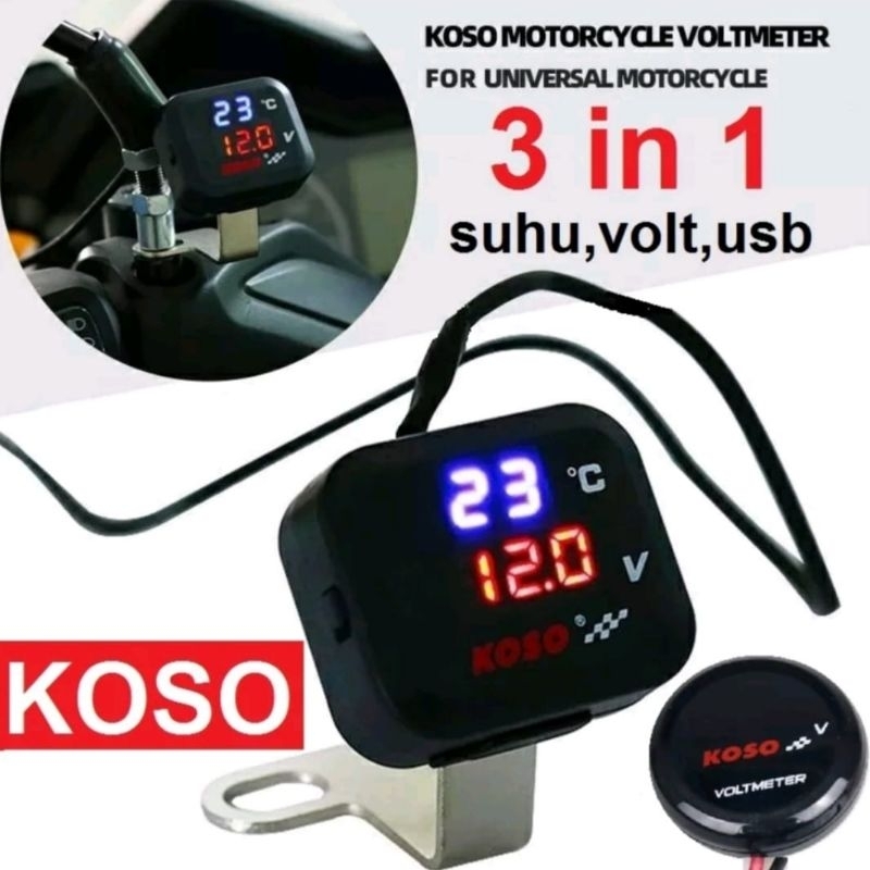 โวลต์มิเตอร์ VOLT METER KOSO 3IN1 USB CHARGER UNIVERSAL THERMOMETER ...
