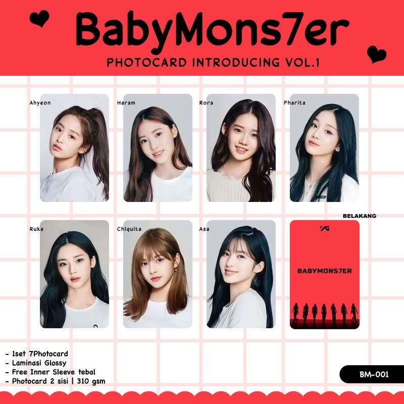 โฟโต้การ์ด BABY MONSTER PHOTOCARD INTRODUCING VOL1 AND VOL 2 GLOSSY Front BEALAKANG IDOL KPOP ...
