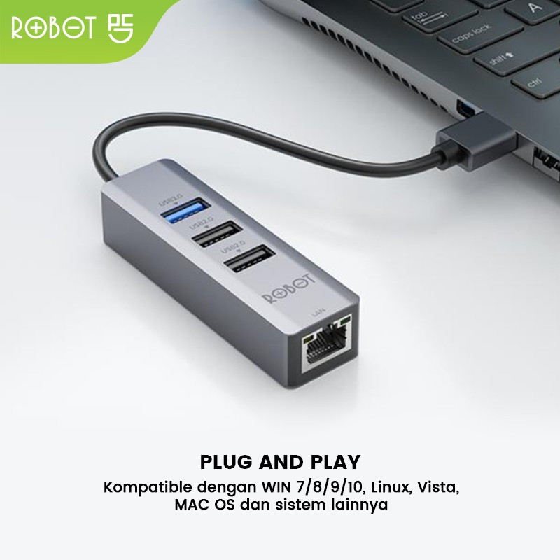 เทอร์มินัลสาขา USB Lan Hub RJ45 ROBOT 4 in 1 Ethernet HEA100 USB 3.0 ...