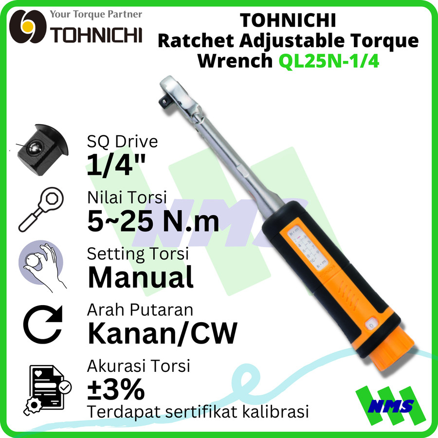 Ql25n ประแจปอนด์ 1/4 นิ้ว 5-25 Nm TOHNICHI | Shopee Thailand